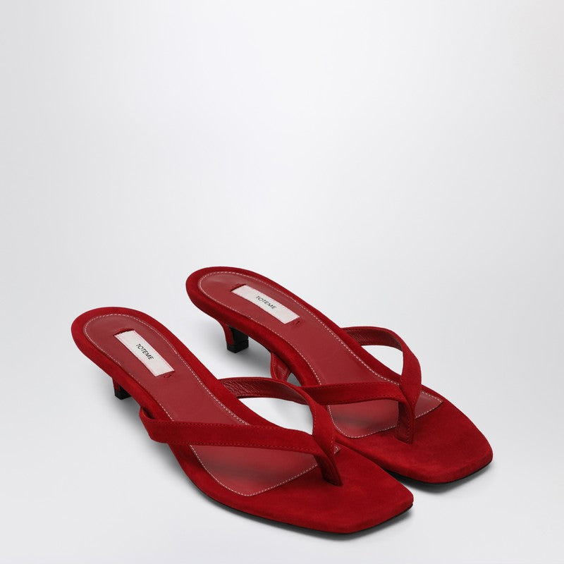 TOTEME Red Thong Sandal With Heel In Suede